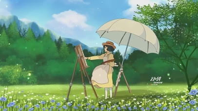 宫崎骏女孩野外画画(动漫动态壁纸) - 动态壁纸下载 - 元气壁纸