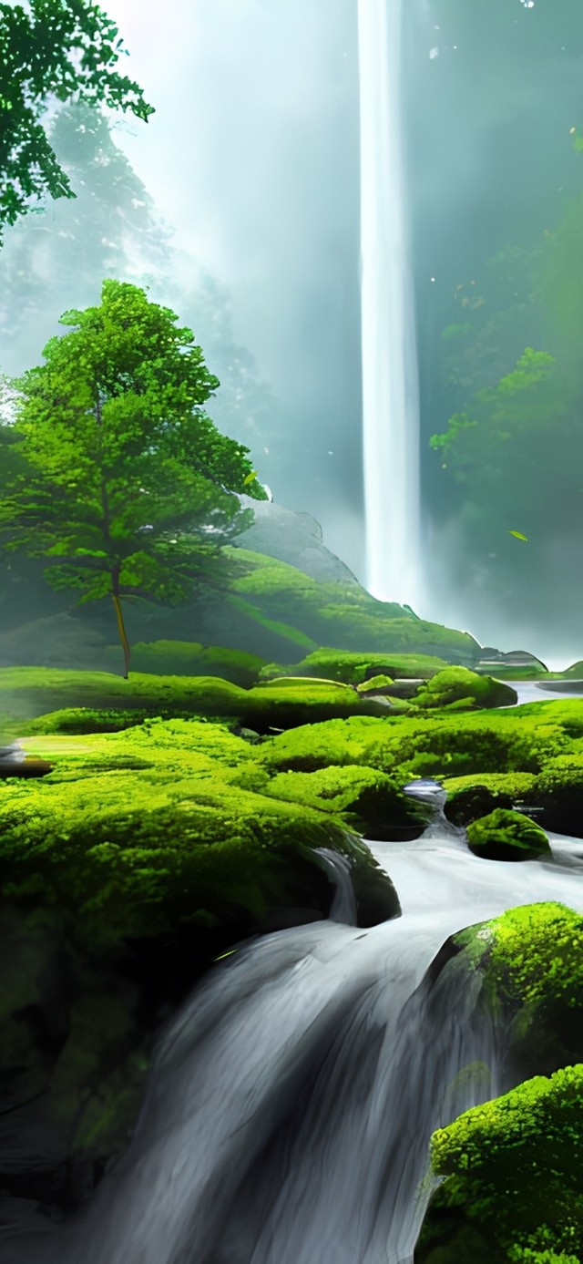 森林里的高山瀑布 风景手机动态壁纸 风景手机壁纸下载 元气壁纸