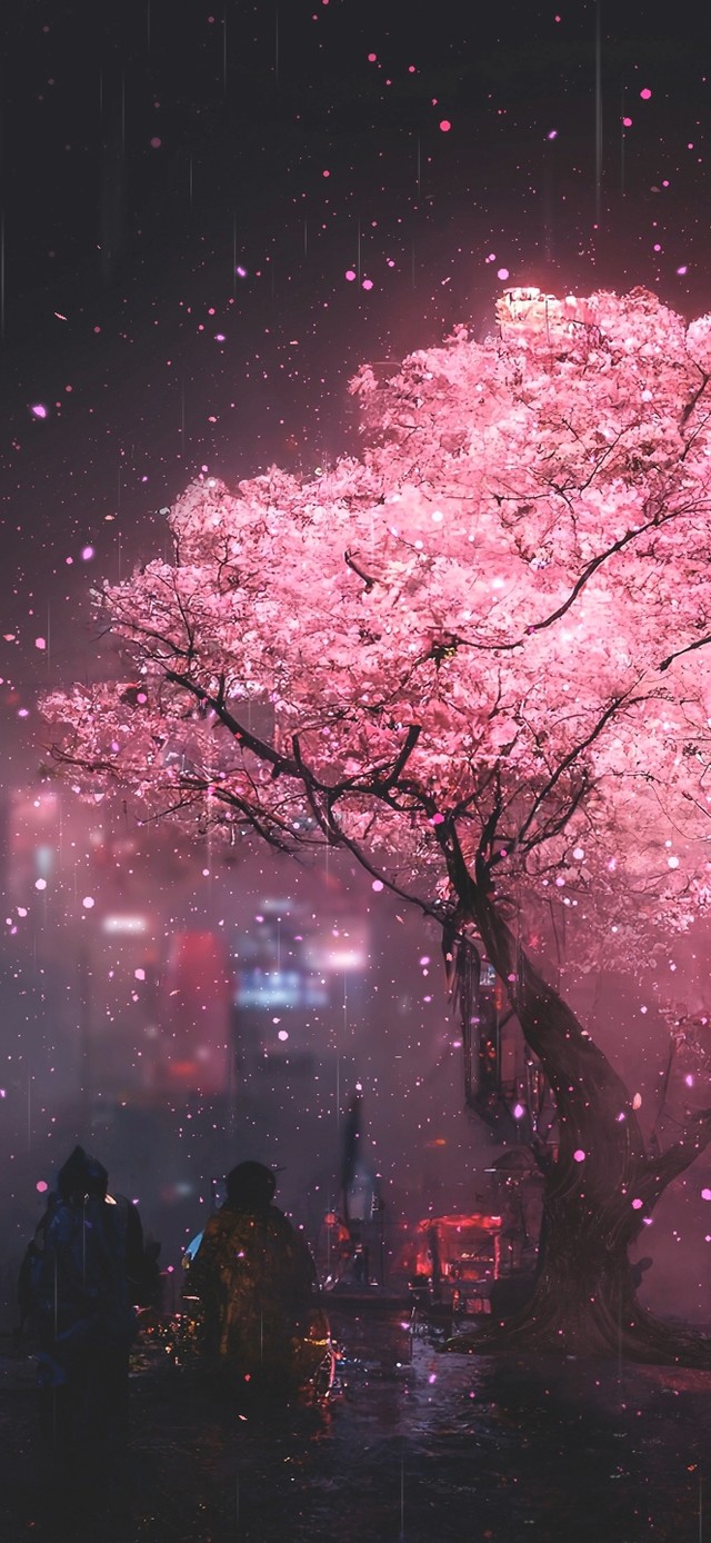 4K唯美夜晚樱花雨(动漫手机动态壁纸) - 动漫手机壁纸下载 - 元气壁纸