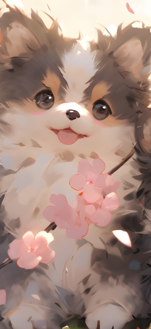 4k 樱花小狗(动物手机动态壁纸) - 动物手机壁纸下载 - 元气壁纸
