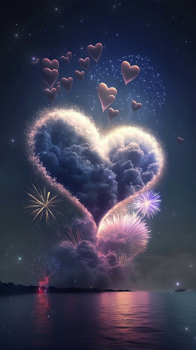 爱心浪漫烟花(风景手机动态壁纸) - 风景手机壁纸下载 - 元气壁纸