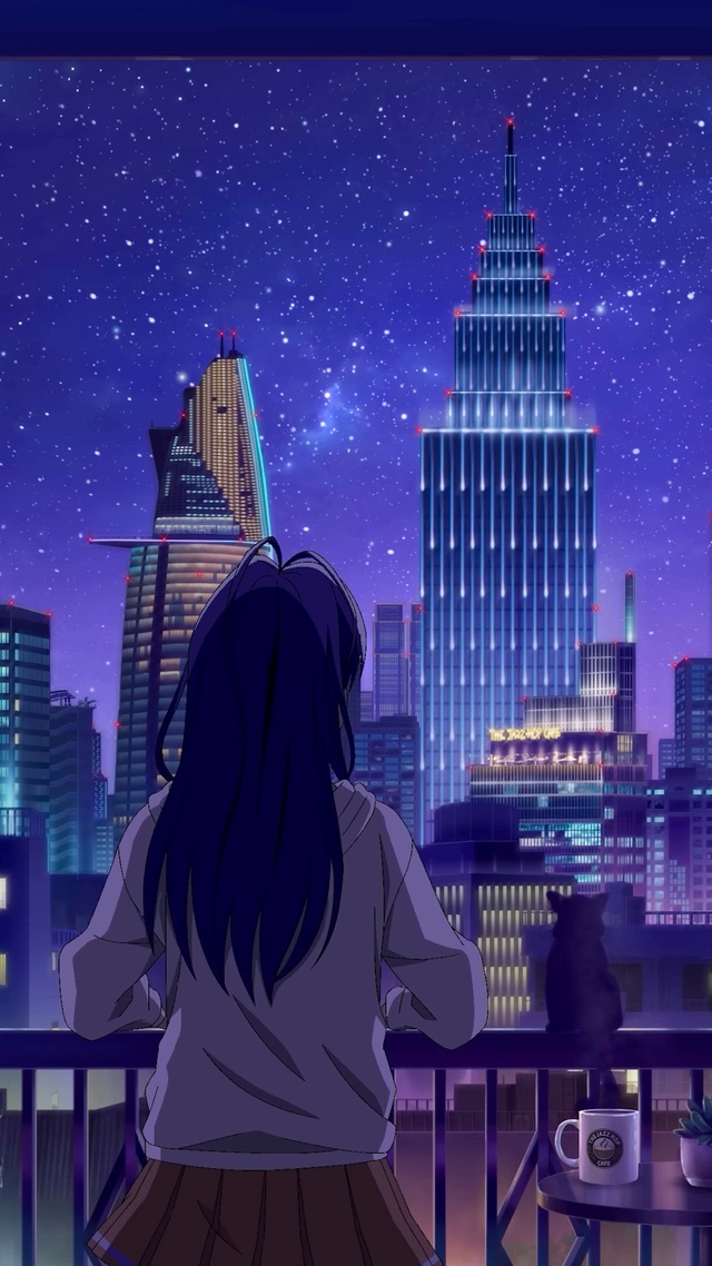 夜晚城市阳台(动漫手机动态壁纸) - 动漫手机壁纸下载 - 元气壁纸