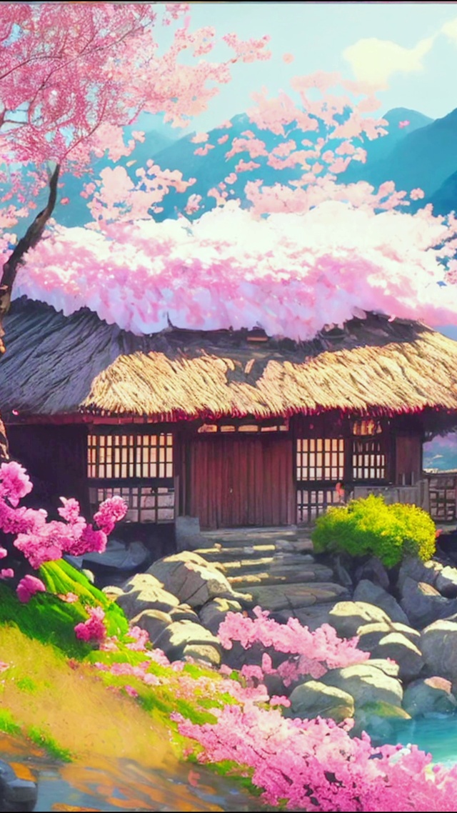 唯美樱花小屋 4K(风景手机动态壁纸) - 风景手机壁纸下载 - 元气壁纸