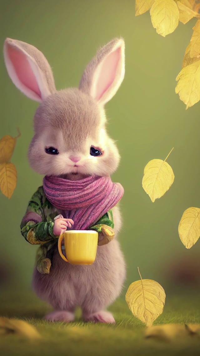 黄叶治愈兔子(风景手机动态壁纸) - 风景手机壁纸下载 - 元气壁纸