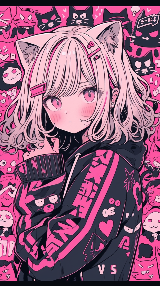 Pink猫女孩小清新手机静态壁纸 小清新手机壁纸下载 元气壁纸
