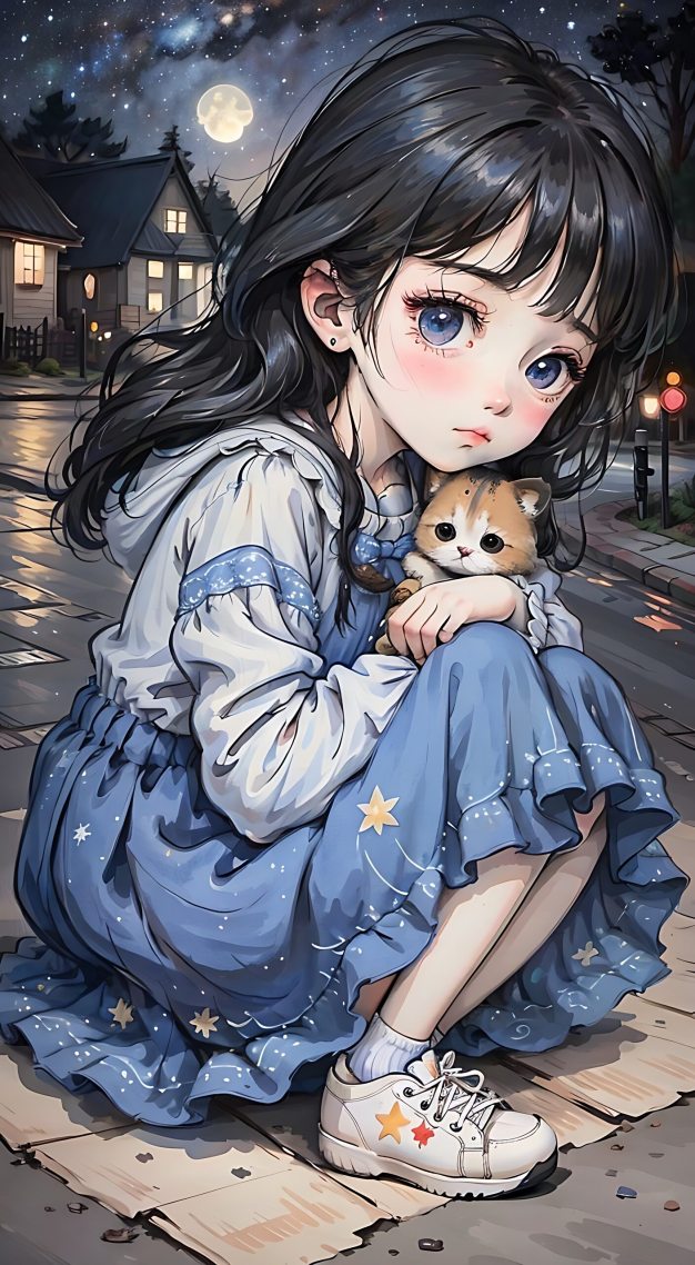 可爱女孩和她的小猫动漫手机静态壁纸 动漫手机壁纸下载 元气壁纸